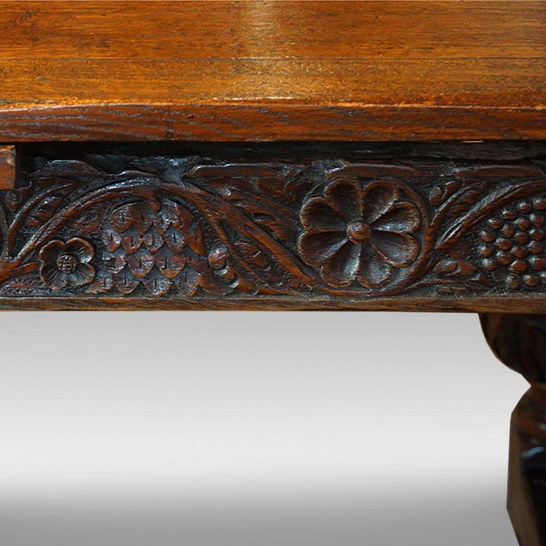 English Elizabethan Style Massive Oak Draw Leaf Dining Table, circa ...