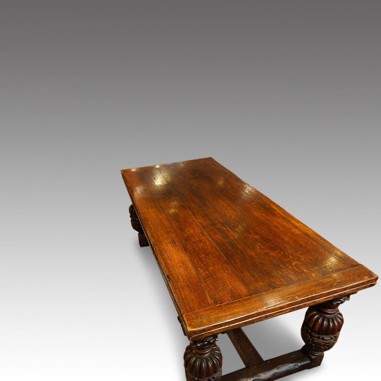 English Elizabethan Style Massive Oak Draw Leaf Dining Table, circa ...