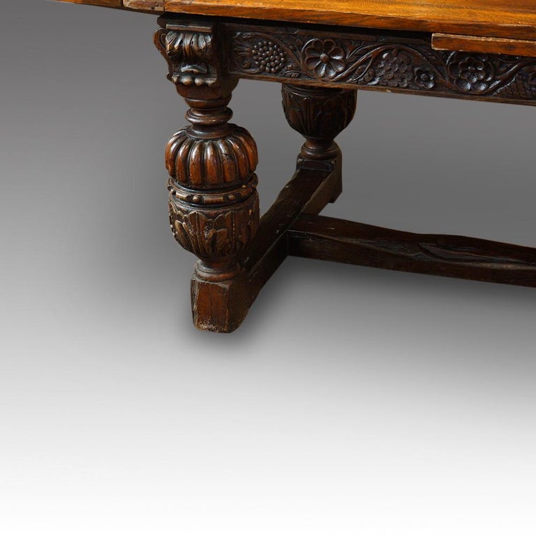 English Elizabethan Style Massive Oak Draw Leaf Dining Table, circa ...