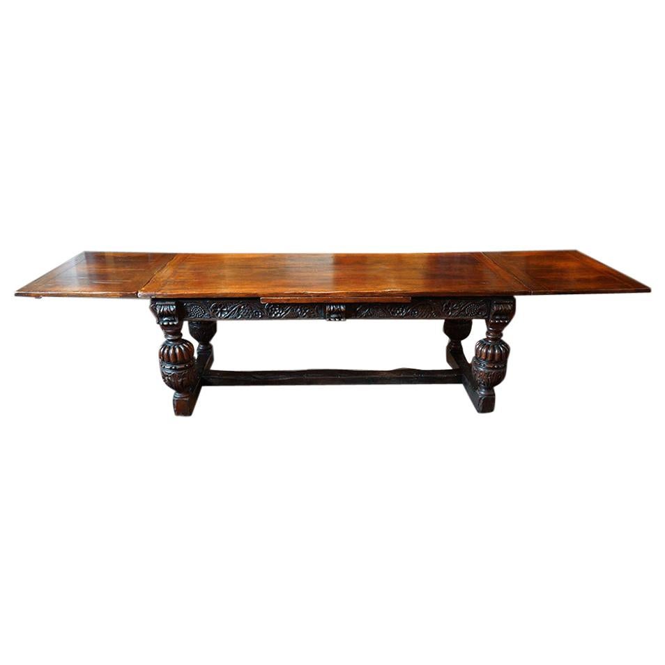 English Elizabethan Style Massive Oak Draw Leaf Dining Table, circa ...