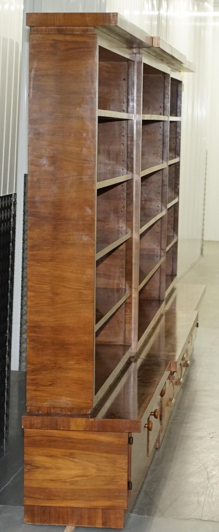 Enormous Mid-Century Modern Walnut Bookcase with Drawers and Cupboards ...