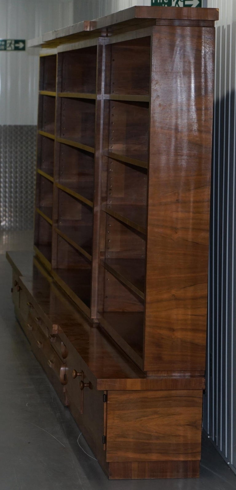 Enormous Mid-Century Modern Walnut Bookcase with Drawers and Cupboards ...