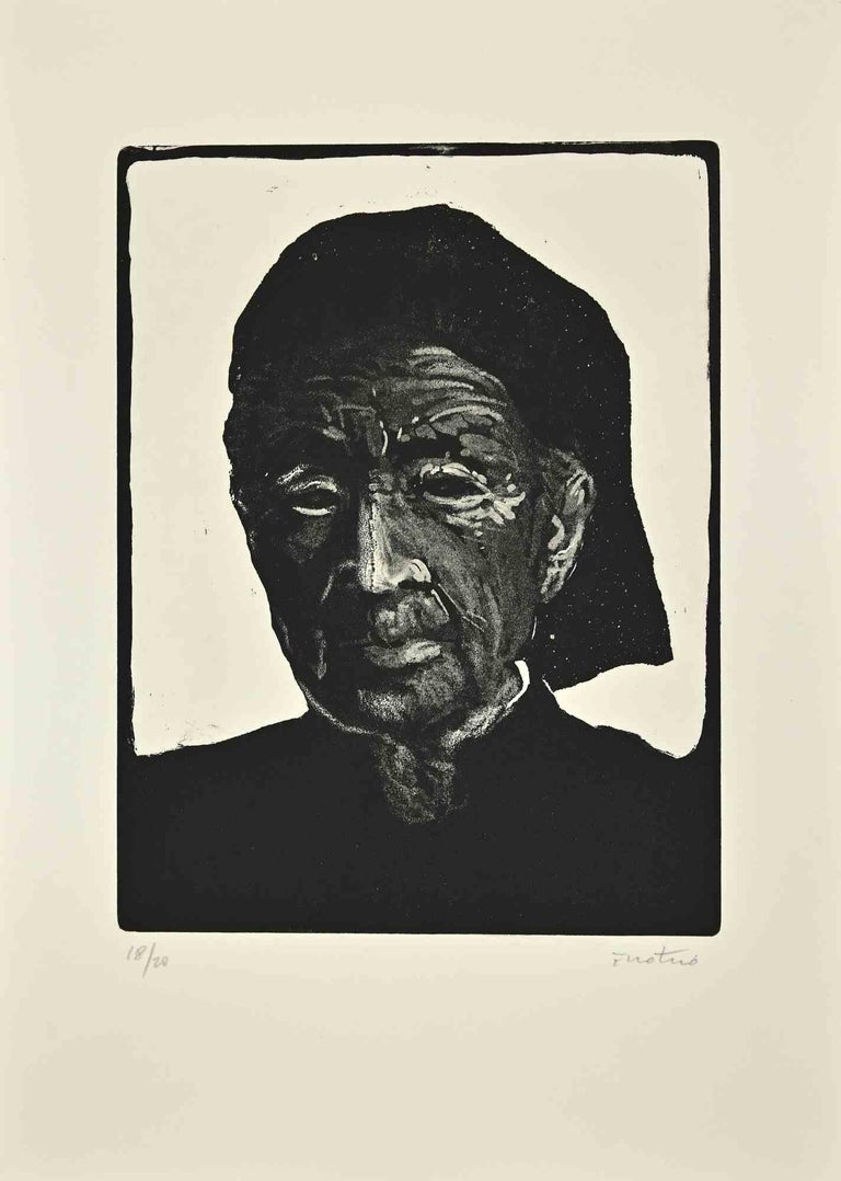 Enotrio Pugliese - Portrait of Old Woman - Etching by Enotrio Pugliese ...