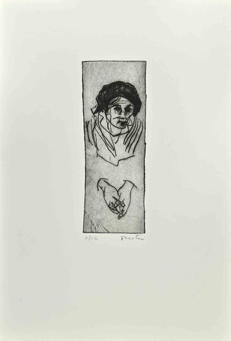 Enotrio Pugliese - Woman in Prayer - Etching by Enotrio Pugliese - 1963 ...