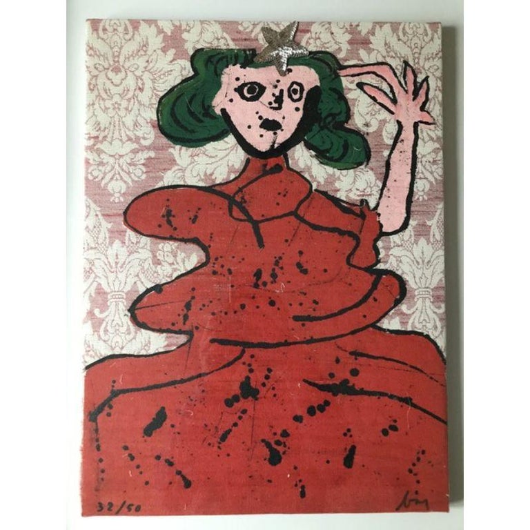 Enrico Baj - Enrico Baj - Femme Aux Paillettes - Etching on Brocade ...