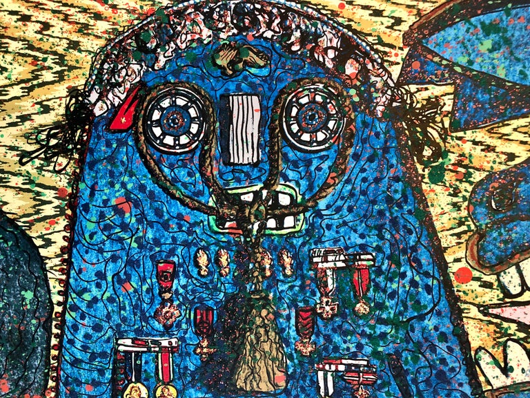 Enrico Baj - Surrealist Screen Print Collage with Glitter Multiple ...