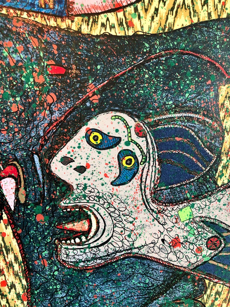 Enrico Baj - Surrealist Screen Print Collage with Glitter Multiple ...