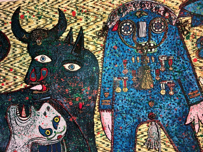 Enrico Baj - Surrealist Screen Print Collage with Glitter Multiple ...