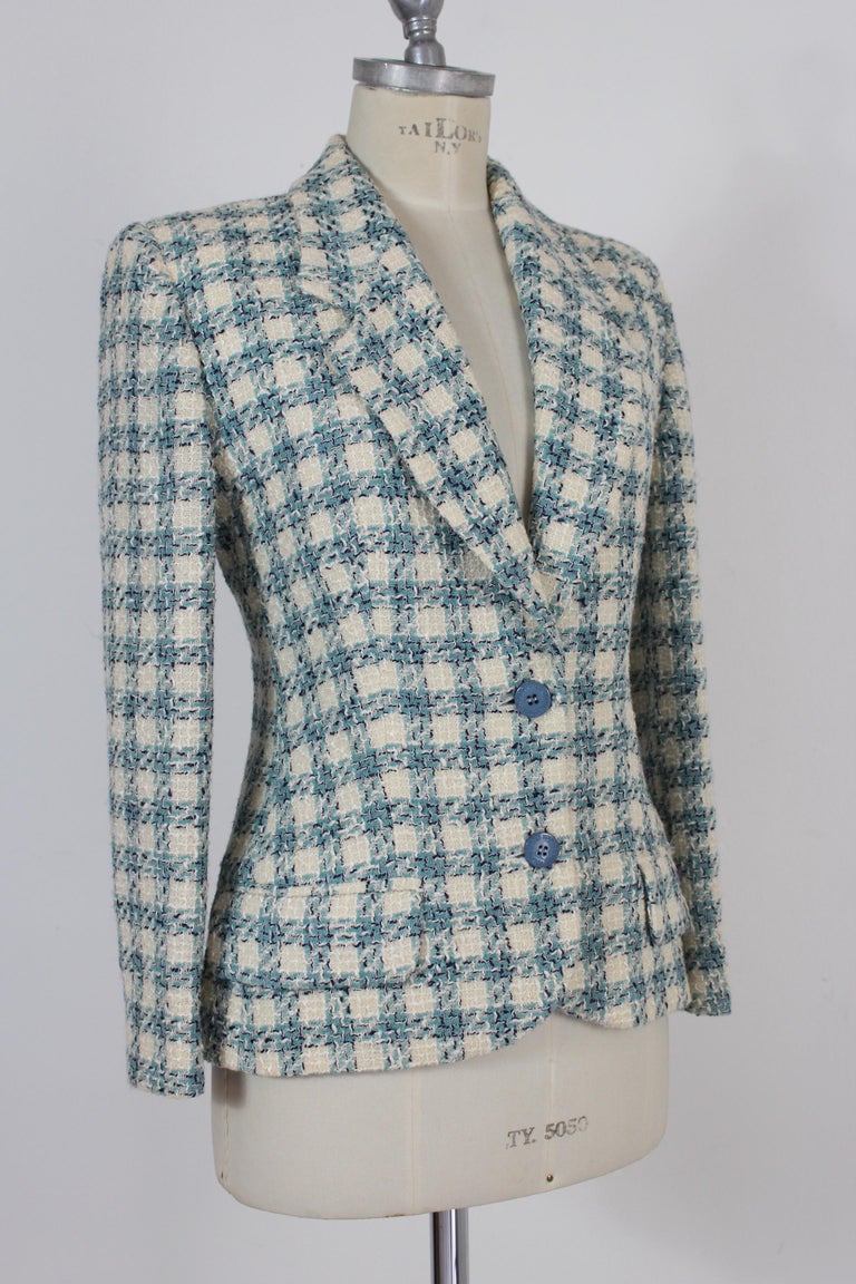 Enrico Coveri Blue White Wool Boucle Classic Jacket at 1stDibs | enrico ...