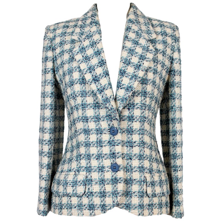 Enrico Coveri Blue White Wool Boucle Classic Jacket at 1stDibs | enrico ...