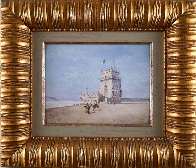 Enrique Atalaya - "Belem´s Tower, Lisbon", 19th Century Oil on Wood ...