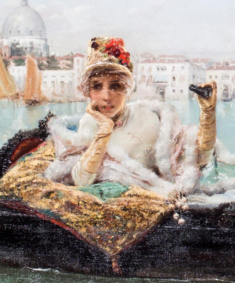 Enrique Serra y Auque - Large 19th C oil painting of a lady on the ...