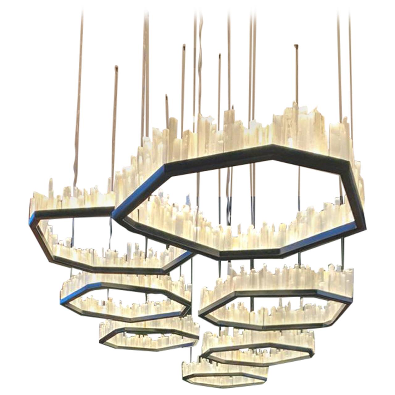 Ensemble of 7 White Quartz Pendant Lamp For Sale at 1stDibs