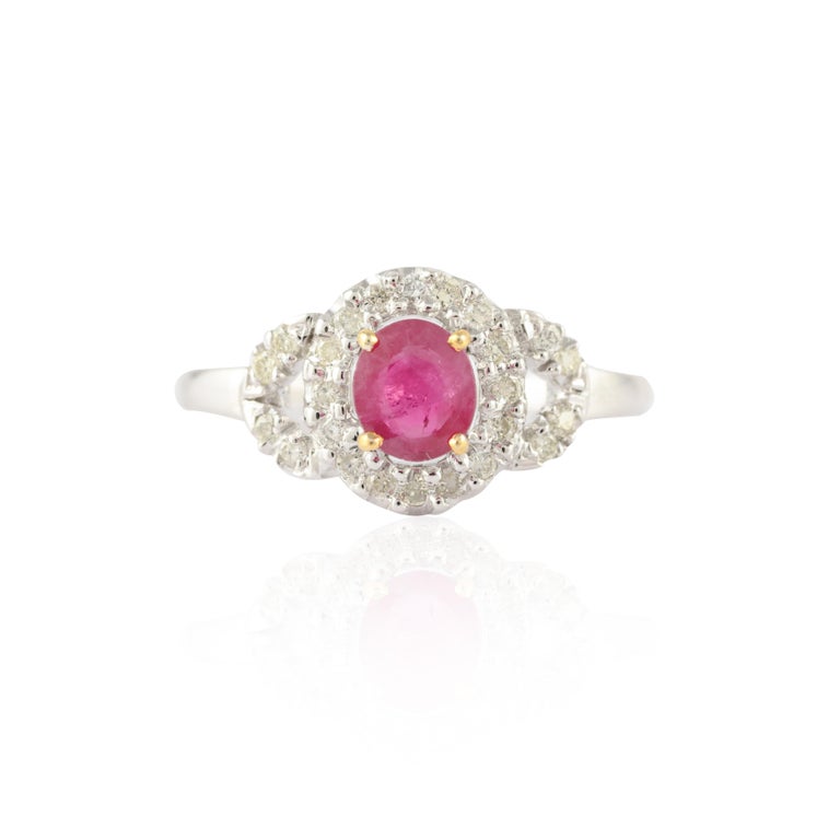 Customizable Diamond Ruby Women Bridal Ring in 14K Solid White Gold For ...