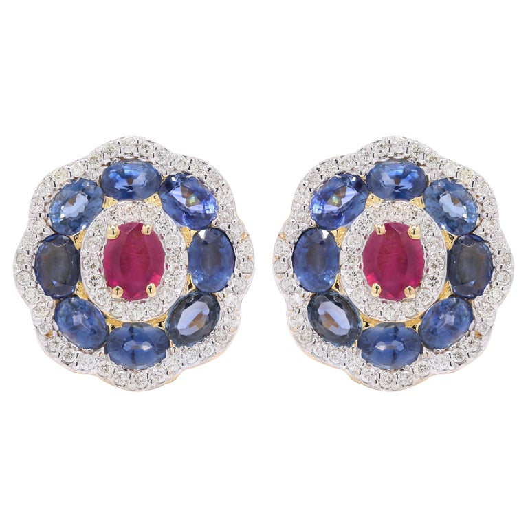 Enticing 4.21 Ct Ruby, Sapphire and Diamond Push Back Earrings in 18K ...