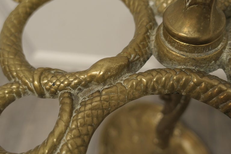 Entwined Snake Cast Iron Brass Walking Stick Stand For Sale at 1stDibs