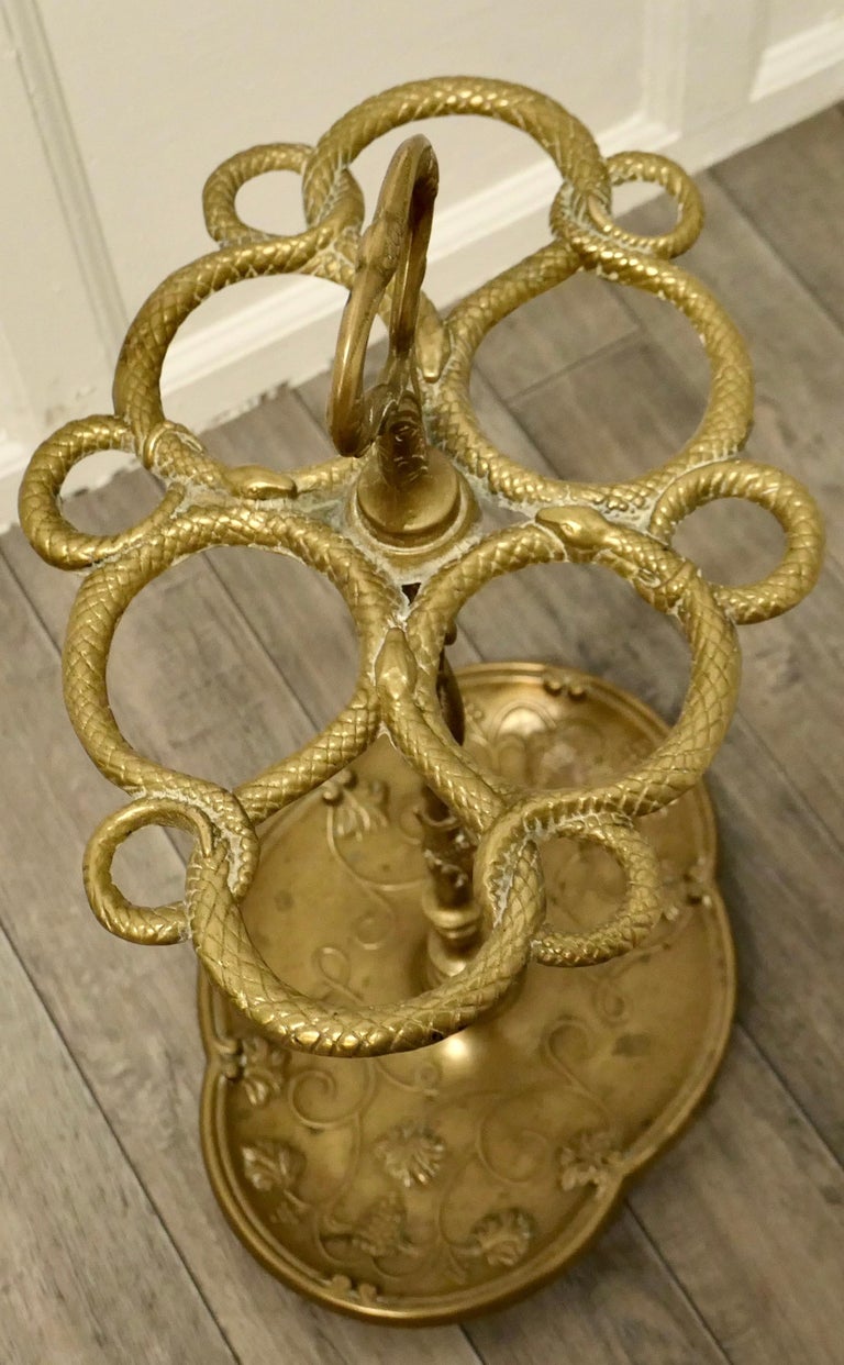 Entwined Snake Cast Iron Brass Walking Stick Stand For Sale at 1stDibs
