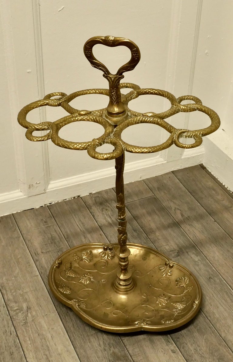 Entwined Snake Cast Iron Brass Walking Stick Stand For Sale at 1stDibs