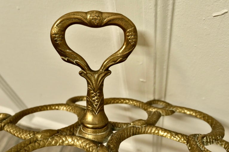 Entwined Snake Cast Iron Brass Walking Stick Stand For Sale at 1stDibs