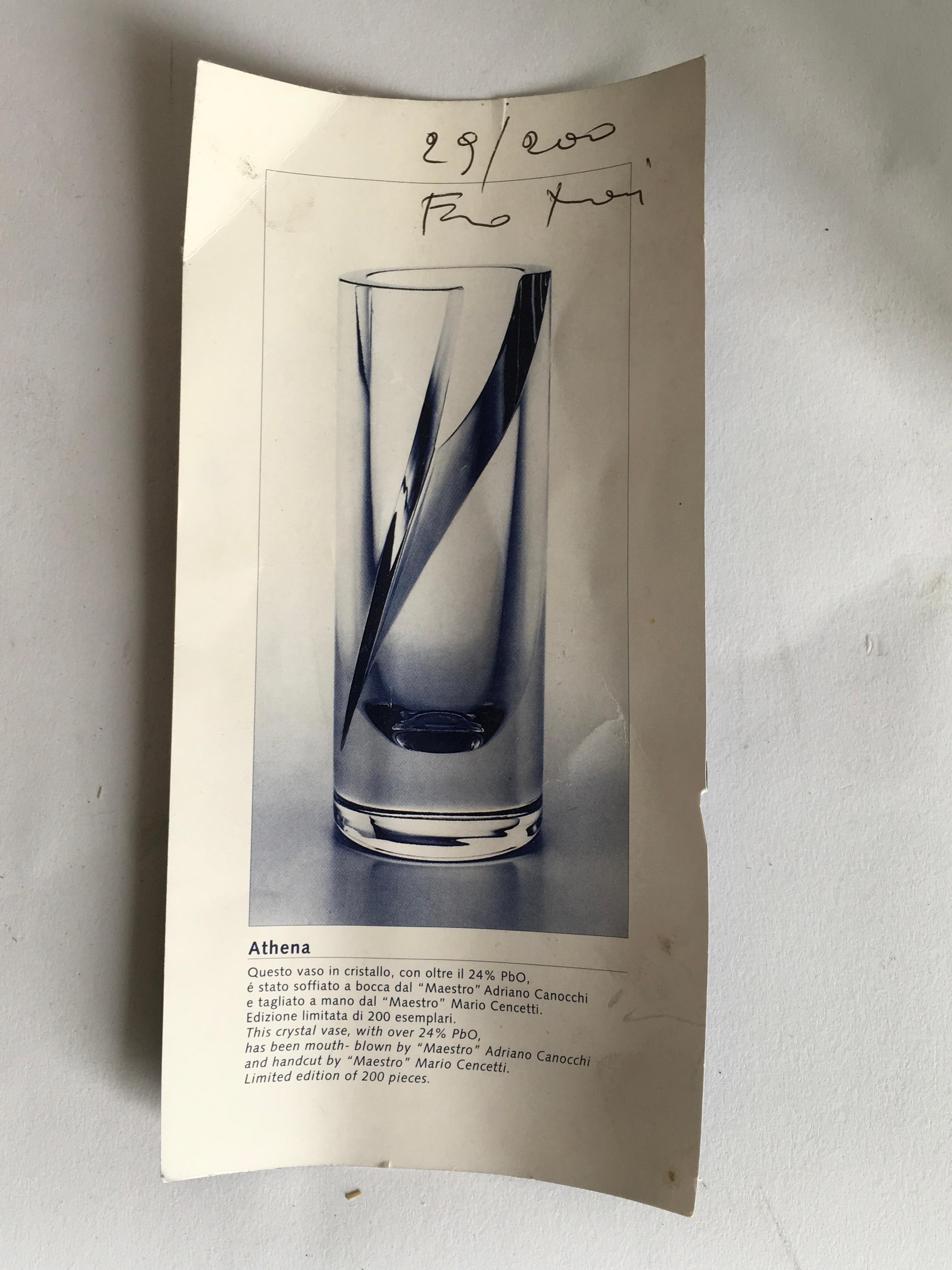 Enzo Mari Modern Italian Athena Crystal Vases for Arnolfo di Cambio ...