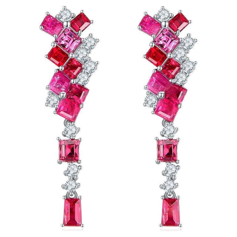 Eostre Neon Spinel Red and Hot Pink and Diamond 18k White Gold Earring ...