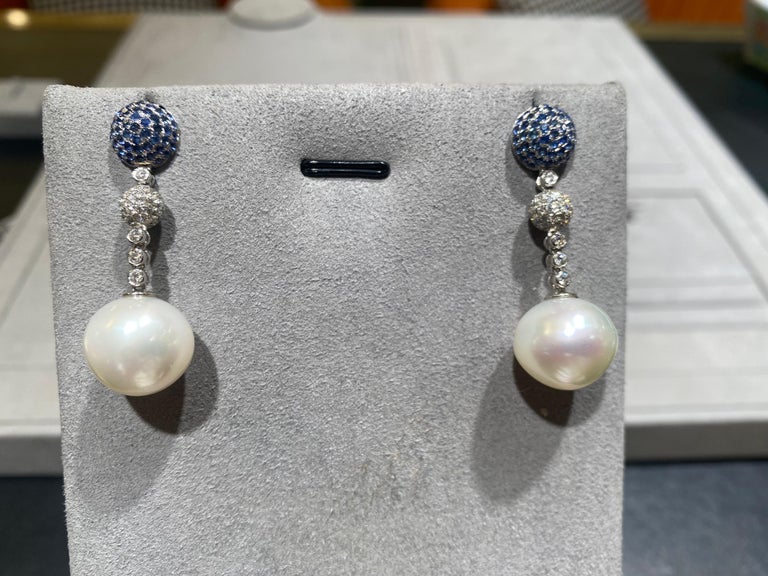 Eostre Sapphire, Diamond and South Sea Pearl White Gold Earring For ...