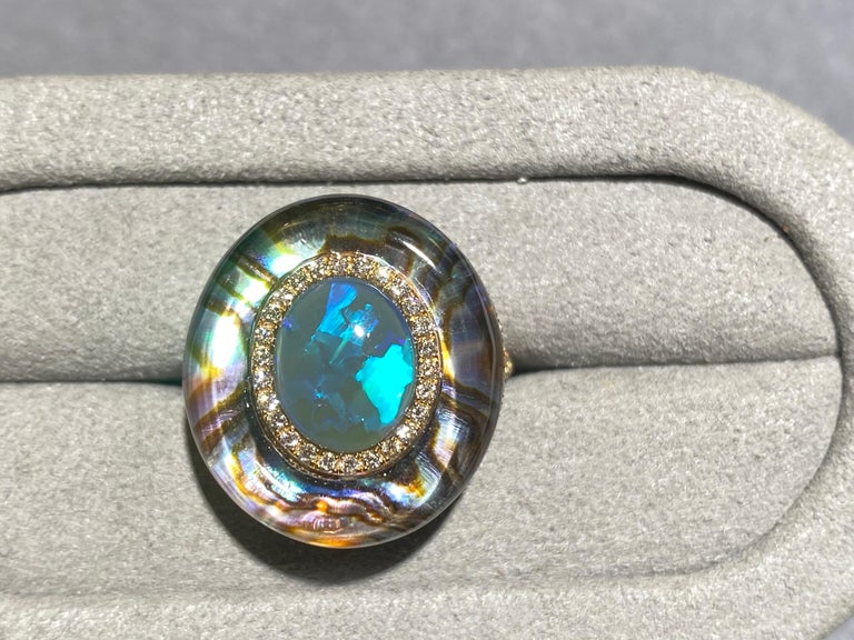 Eostre Solid Opal, Abalone Shell, Crystal and Diamond in 18k Yellow ...