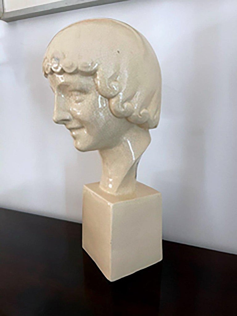 Ephebe Crackle Porcelain Sculpture, Art Deco, Signed: F.trinque For ...