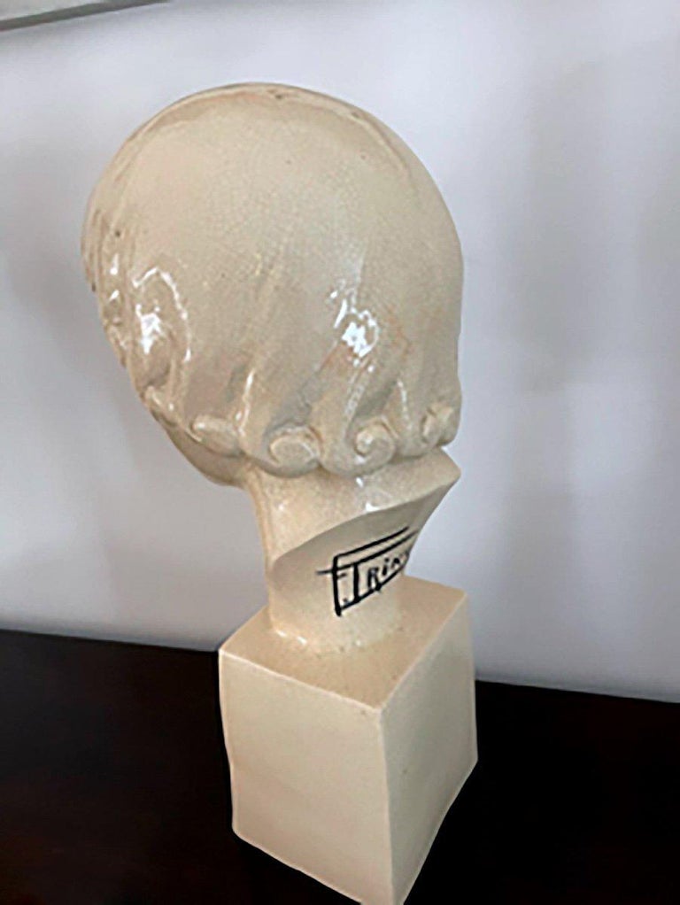 Ephebe Crackle Porcelain Sculpture, Art Deco, Signed: F.trinque For ...