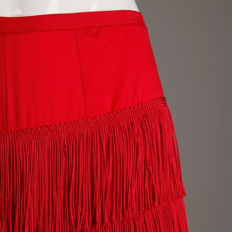 Epic 1960s Vintage Bright Red Tiered Fringe Pants or Trousers at 1stDibs