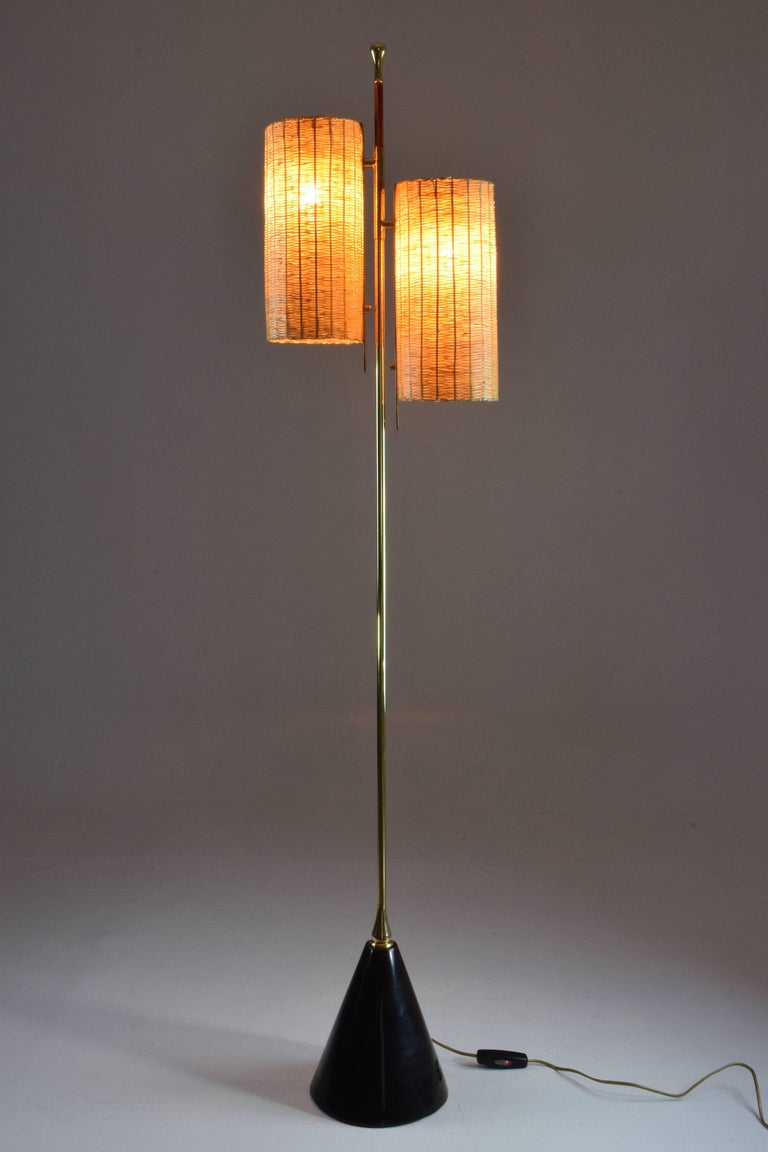 IDO.F2 Contemporary Wicker and Marble Floor Lamp, Flow Collection For ...