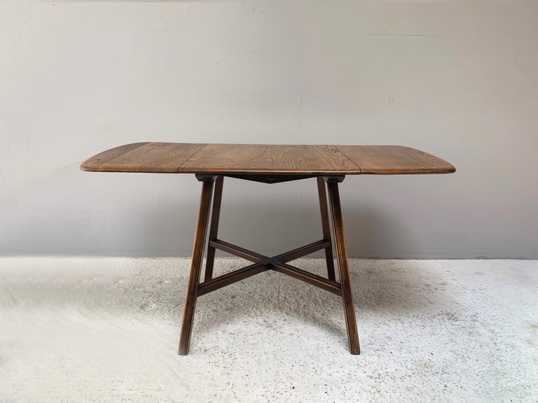 Ercol mid century ‘Old Colonial 377” blue label elm drop leaf table For ...
