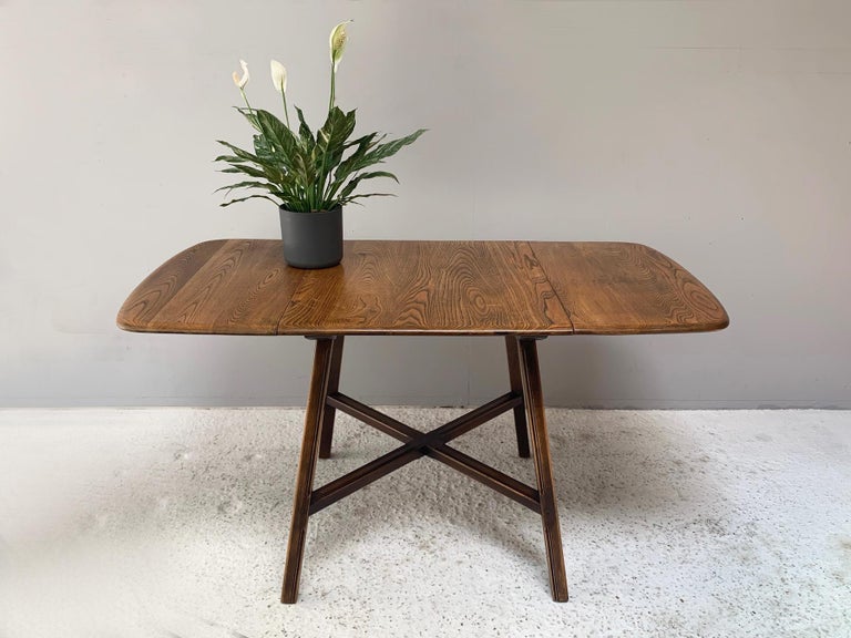 Ercol mid century ‘Old Colonial 377” blue label elm drop leaf table For ...