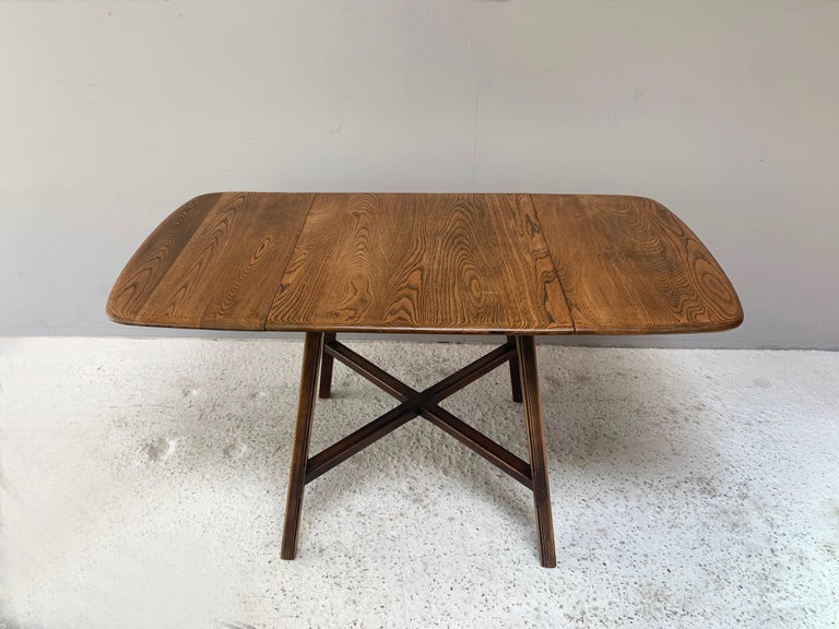 Ercol mid century ‘Old Colonial 377” blue label elm drop leaf table For ...