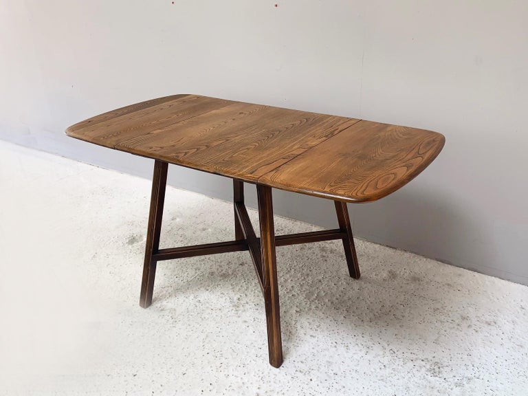 Ercol mid century ‘Old Colonial 377” blue label elm drop leaf table For ...