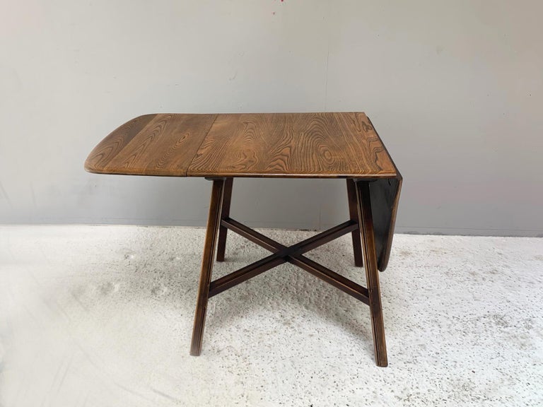 Ercol mid century ‘Old Colonial 377” blue label elm drop leaf table For ...