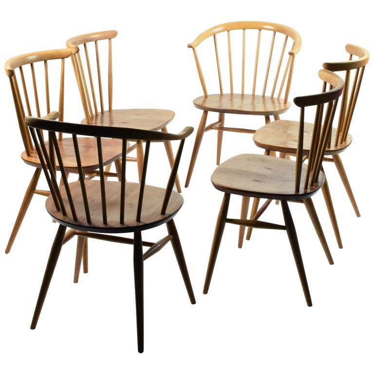 Ercol 'Windsor' Dining Chair set of six, Model 449 and 449A 'Cowhorn ...