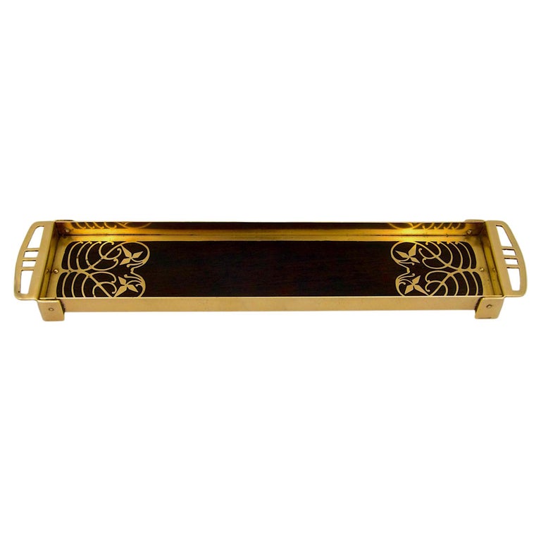 Erhard and Sohne Tray with Secessionist Brass Mounts and Inlay at 1stDibs