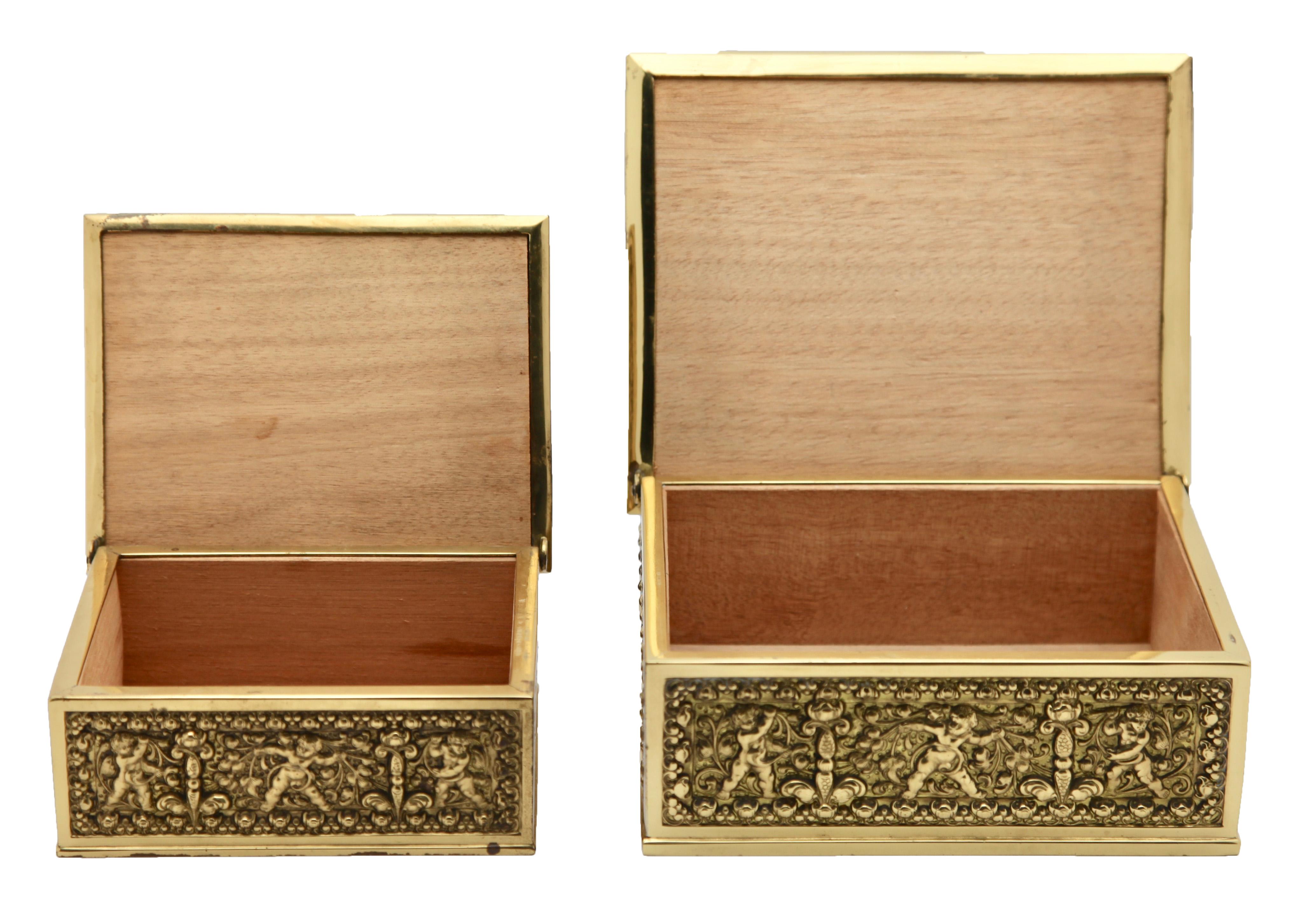 Erhard and Sons, Pair of Art Nouveau Brass Repoussé Boxes For Sale at ...