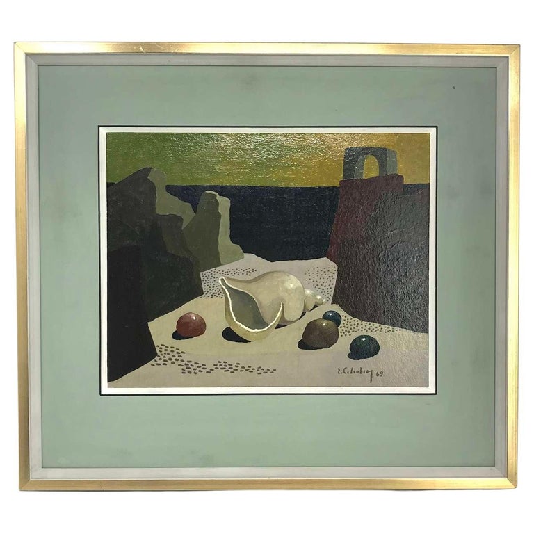 Eric Cederberg Surrealist Beach Scene with Shell Tempera on Board ...