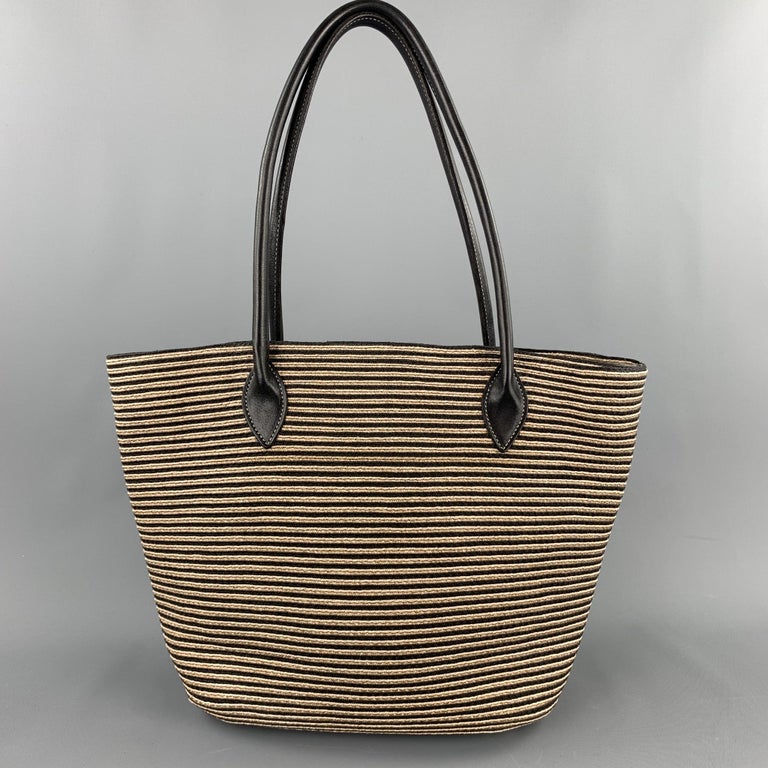 ERIC JAVITS Stripe Beige Straw Leather Tote Handbag at 1stDibs