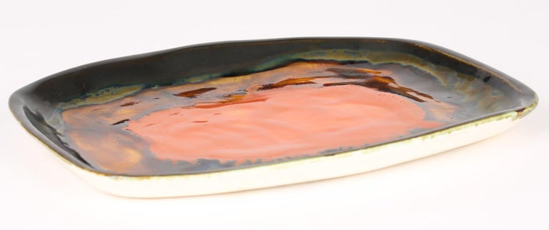 Eric Leaper Newlyn Studio Pottery Orange Glazed Tray or Shallow Dish ...