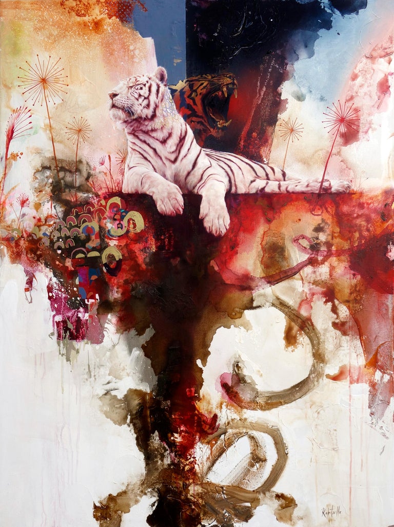 Eric Robitaille - Fissure, Tiger oil painting, abstract realism, layered texture and bright ...
