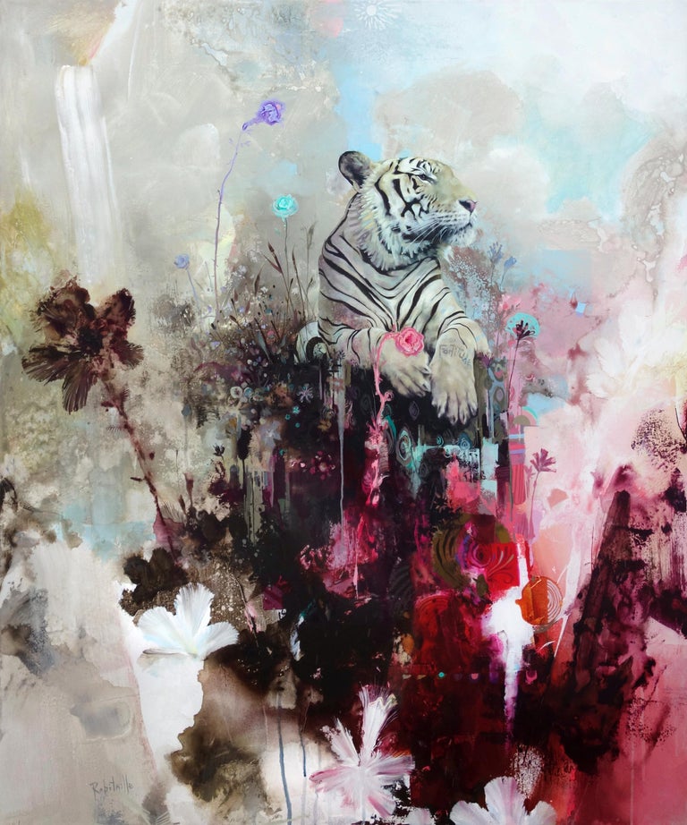 Eric Robitaille - Mount Fortitude, Abstract realism, Tiger with bright colors, layered texture ...