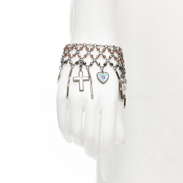 ERICKSON BEAMON Star of David cross heart charm multi choker bracelet ...