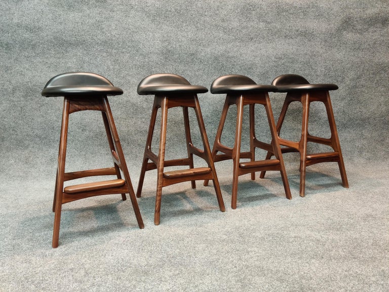 Erik Buch for France and Son Set of 4 Model 61 Barstools Walnut and ...