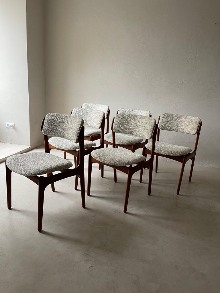 Erik Buch Teak and Off White Boucle Dining Chairs Set of Six, Denmark ...