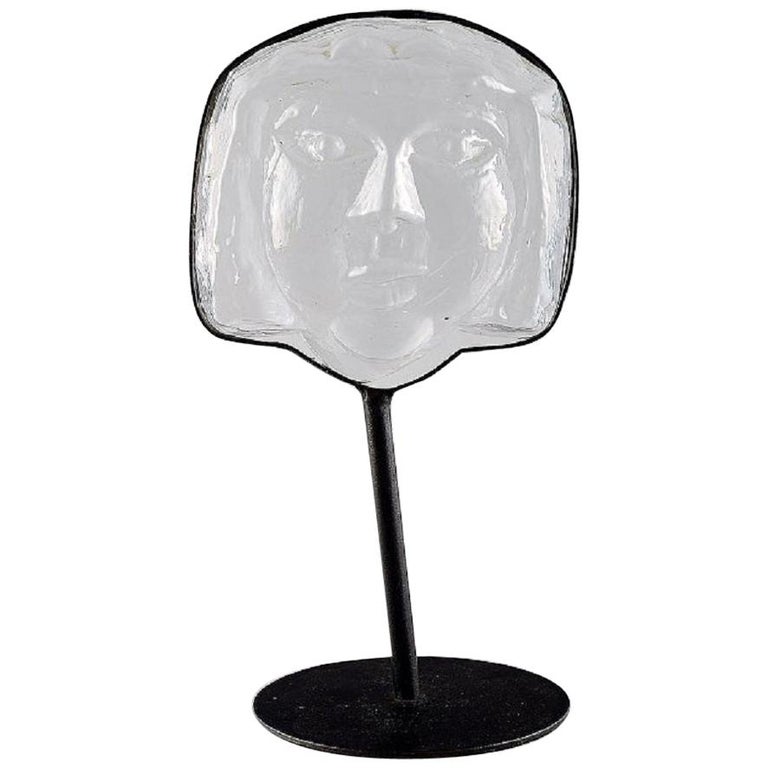 Erik Höglund for Kosta Boda, Face-Shaped Sculpture in Art Glass with a ...