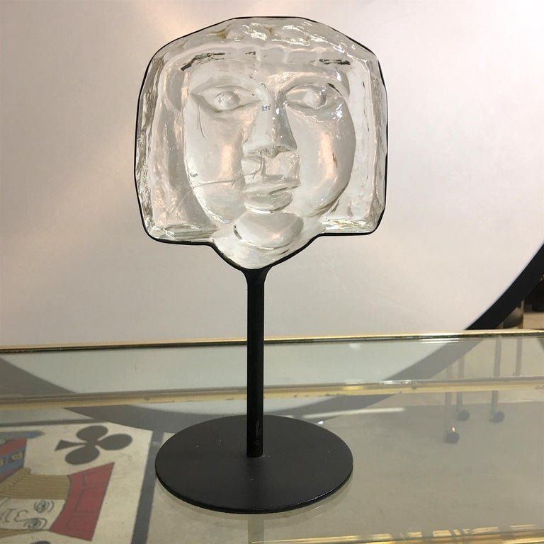 Erik Hoglund for Kosta Boda Sweden Art Glass Face on Stand at 1stDibs