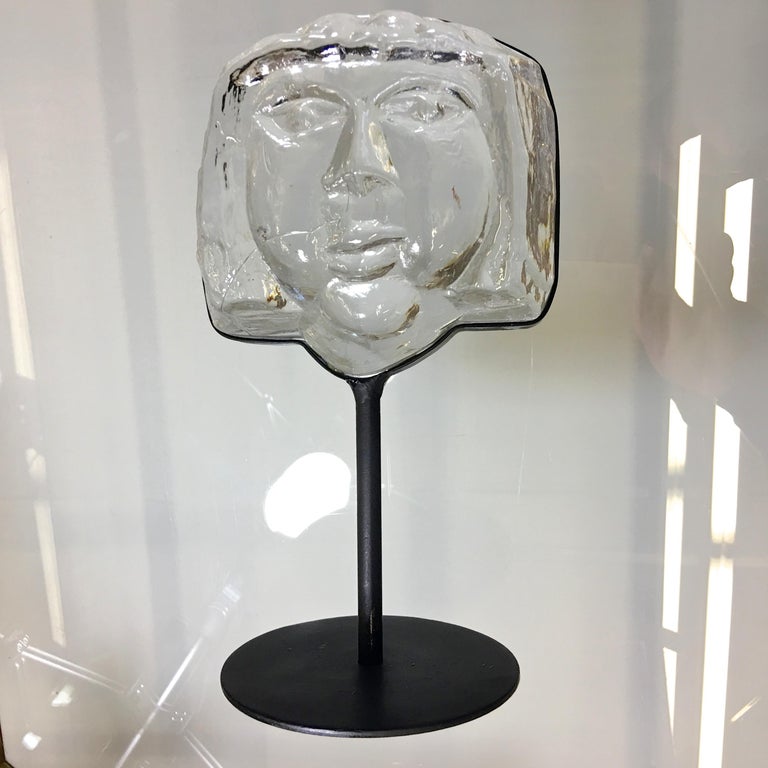 Erik Hoglund for Kosta Boda Sweden Art Glass Face on Stand at 1stDibs